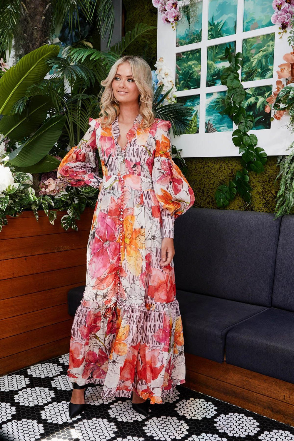 Botanical Garden Silk Floral Maxi Dress